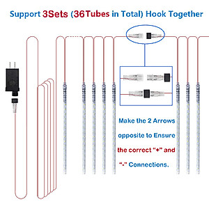 Vikdio Meteor Shower Rain Lights, 30cm 12 Spiral Tubes 360 LEDs 3.85m Lit Length Waterproof Snowfall LED Lights for Wedding Christmas Garden Tree Home Decor, Support 3 Sets Connected (White)