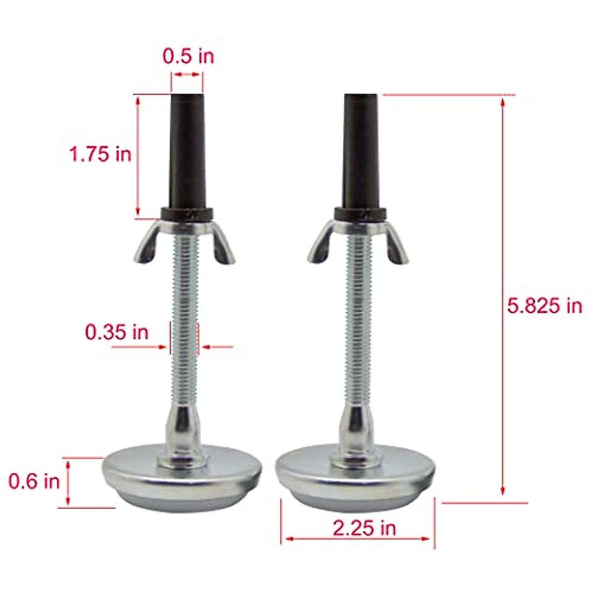Kings Brand Furniture Adjustable 5.8" Threaded Bed Frame Riser Glide Legs (Set of 6 Glides)