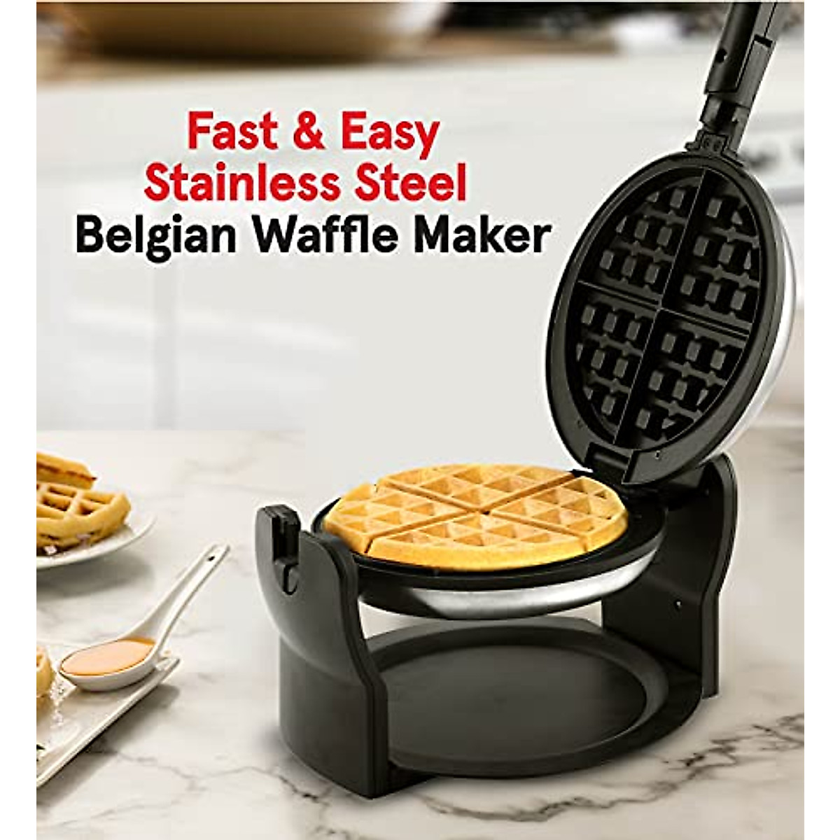 Gourmia GWM448 Rotating Waffle Maker - 180° Rotation - Variable browning control - Indicator lights - Easy to clean - Stainless steel