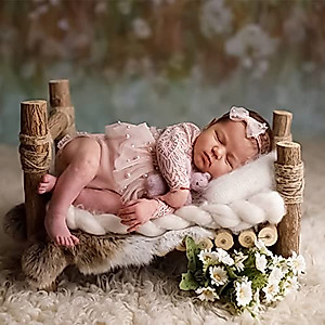 Pink Lace Newborn Photography Outfits Girl Newborn Photography Props Pearl Lace Rompers Newborn Girl Lace Romper Photoshoot Outfits Baby Photo Props (Long Sleeve, Pink, 0-2Months)
