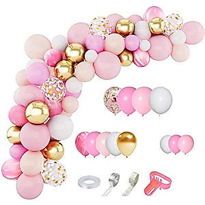Amandir 144Pcs Pink Balloons Garland Arch Kit Light Pink Gold White Balloons Confetti Latex Metallic Balloons for Girl Birthday Baby Shower Wedding Party Decorations Supplies