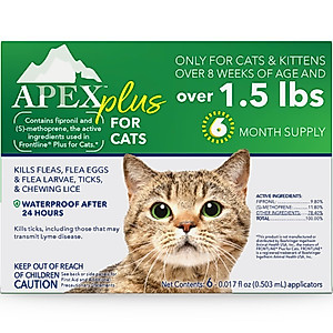 Apex Plus Cat Flea and Tick Treatment | 6-Month Supply, Over 1.5 lbs | Flea Treatment for Cats | 24-Hour Activation, Waterproof, 30-Day Protection