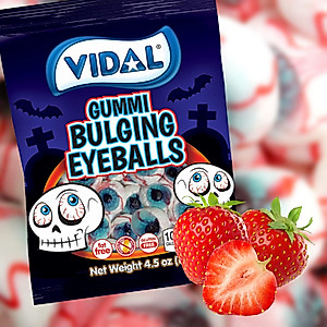 Halloween Gummy Bulging Eyeballs, Individually Bagged Candies, Freaky Candy Packs, (Pack of 3)