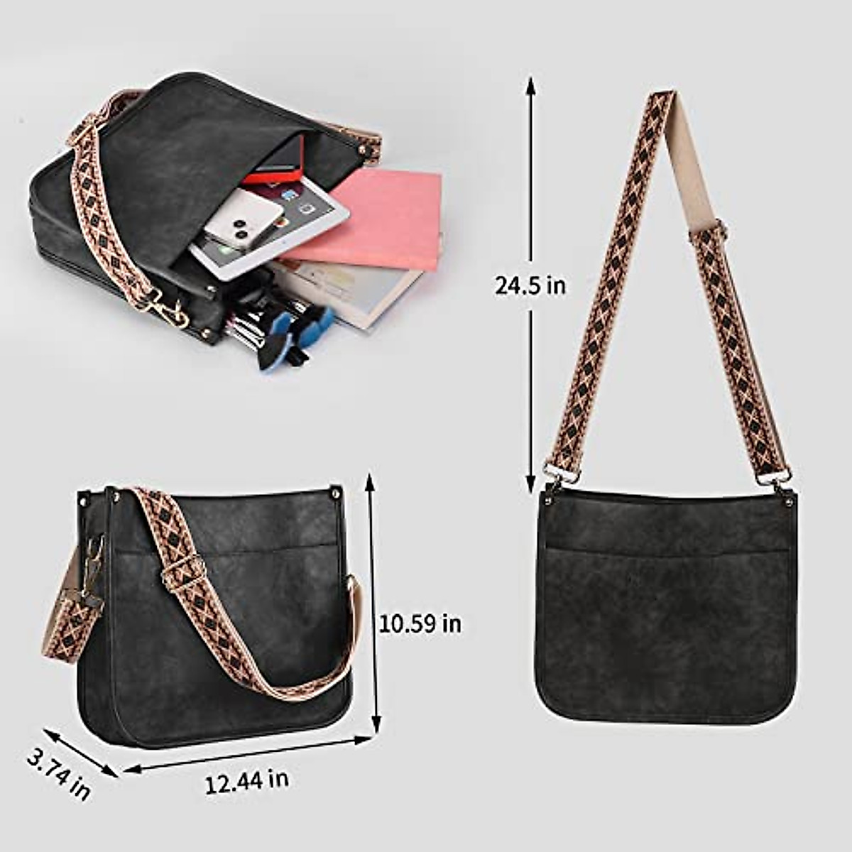 MONQiQi Crossbody Bag Purses for Women Designer Leather Purse,Crossbody Purse with 2 Adjustable Guitar Strap for Work Travel