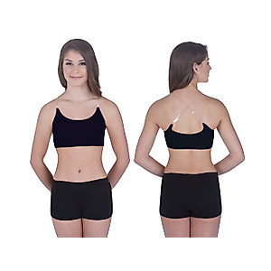 Clementine Apparel Girls Clear Detachable Straps Unpadded and Seamless Dance Bra, Big Girls (7 to 16), Size 12 to 14, Black