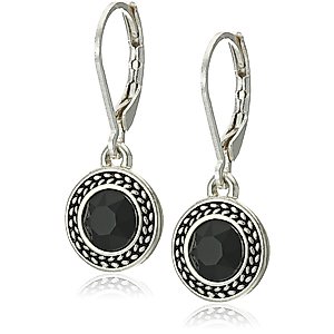 Napier Women's Color Declaration, Silver Tone Jet Black Crystal Glass Leverback Drop Earrings