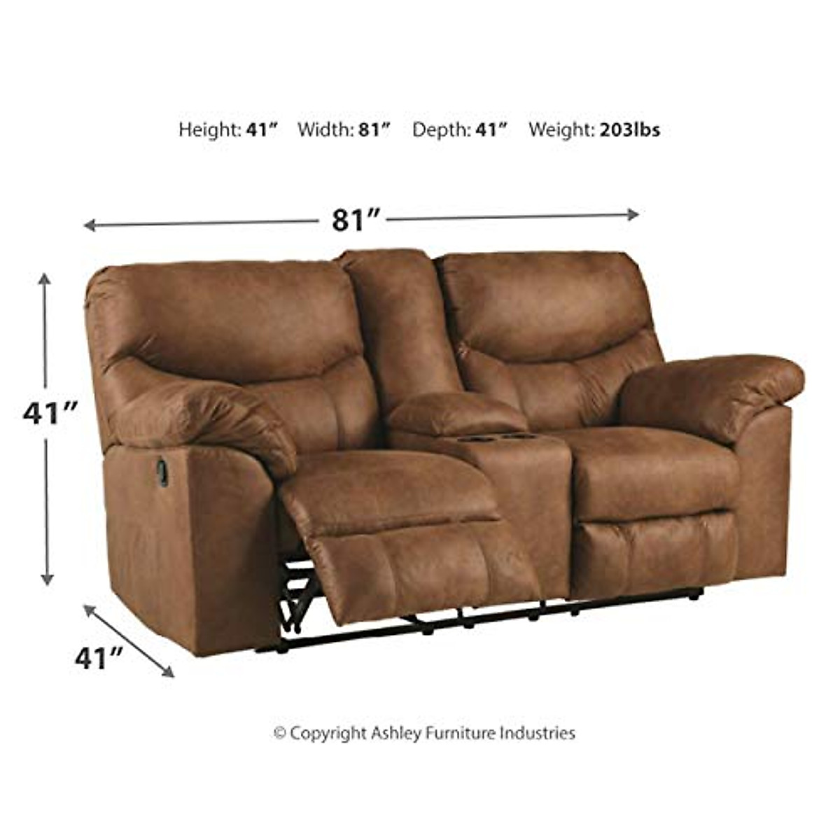 Signature Design by Ashley Boxberg Oversized Faux Leather Manual Double Reclining Loveseat with Center Console, Brown