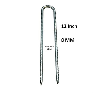 Ground Stakes Steel Rebar Stakes Tents Nails Heavy Duty Garden Stake Ground Anchor Pegs U Shaped Metal Fences Stake for Trampolines Camping Canopies Sheds Swing Sets, 12inch 4 Pack