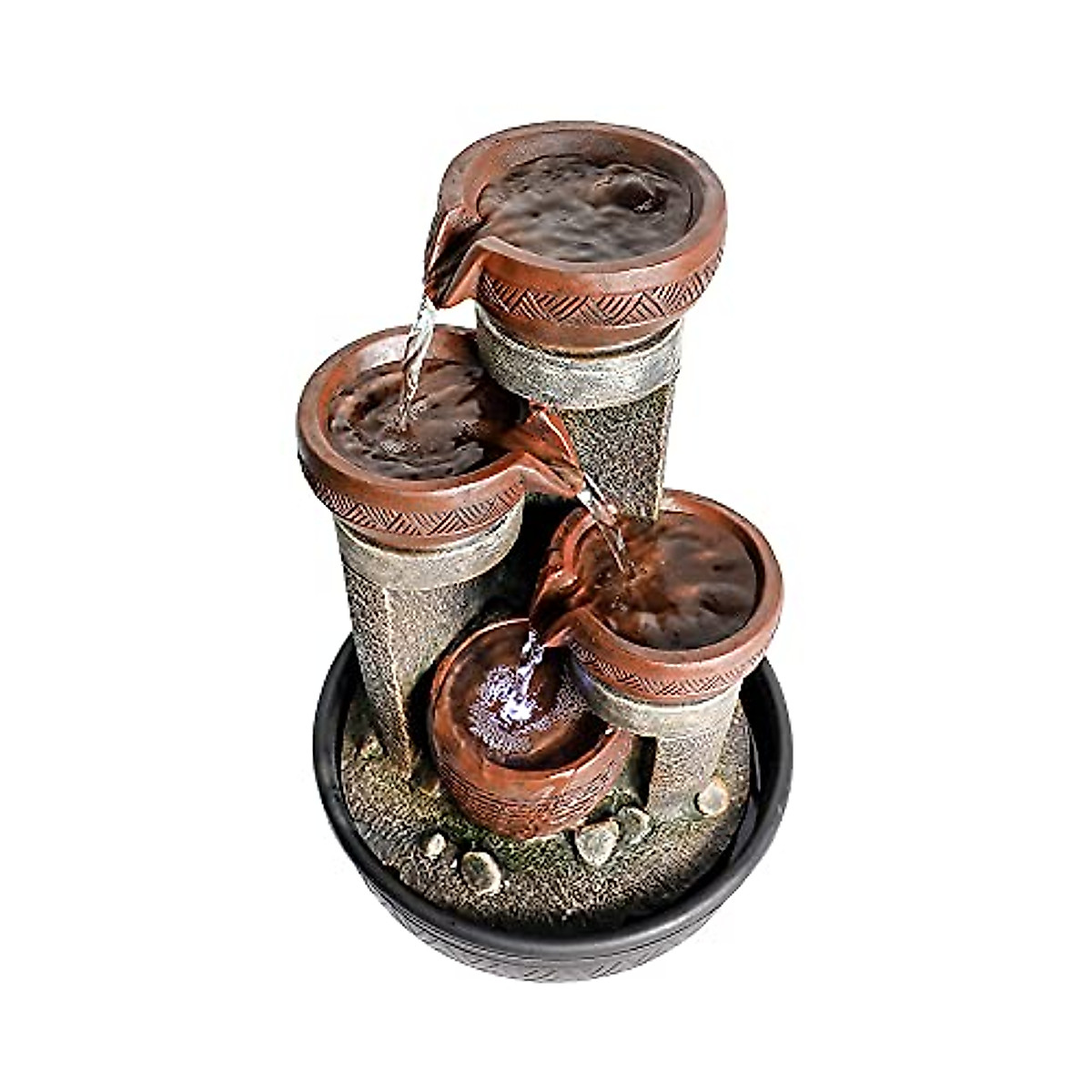 Agoodping 15.7''H Relaxation Desktop Waterfall Fountain Decor Portable Tabletop Waterfall Fountains ,Indoor Waterfall Feature with LED Light for Home Office Bedroom (Brown, 15.7inch)