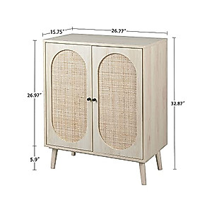 QHITTY Rattan Sideboard Buffet Cabinet, Accent Kitchen Storage Cabinet Console Table with Adjustable Shelves for Living Room, Dining Room, Bedroom (Natural)