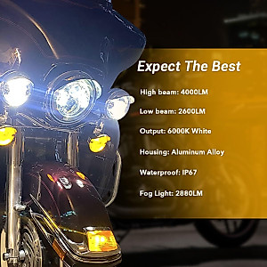 TRUCKMALL 7 inch LED Headlight Fog Passing Lights DOT Kit Ring Motorcycle for Touring Road King Ultra Classic Electra Street Glide Tri Cvo Heritage Softail Slim Deluxe Fatboy Chrome