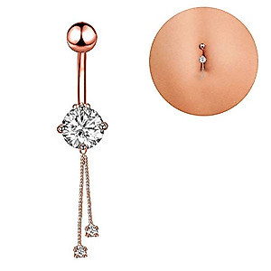 HQLA 14G Dangle Belly Button Rings Round Clear CZ Navel Curved Barbell Studs Surgical Steel Sexy Body Piercing 3 Pcs A Set (Steel)