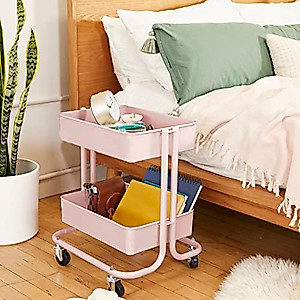 ECR4Kids 2-Tier Rolling Utility Cart, Multipurpose Storage, Pink