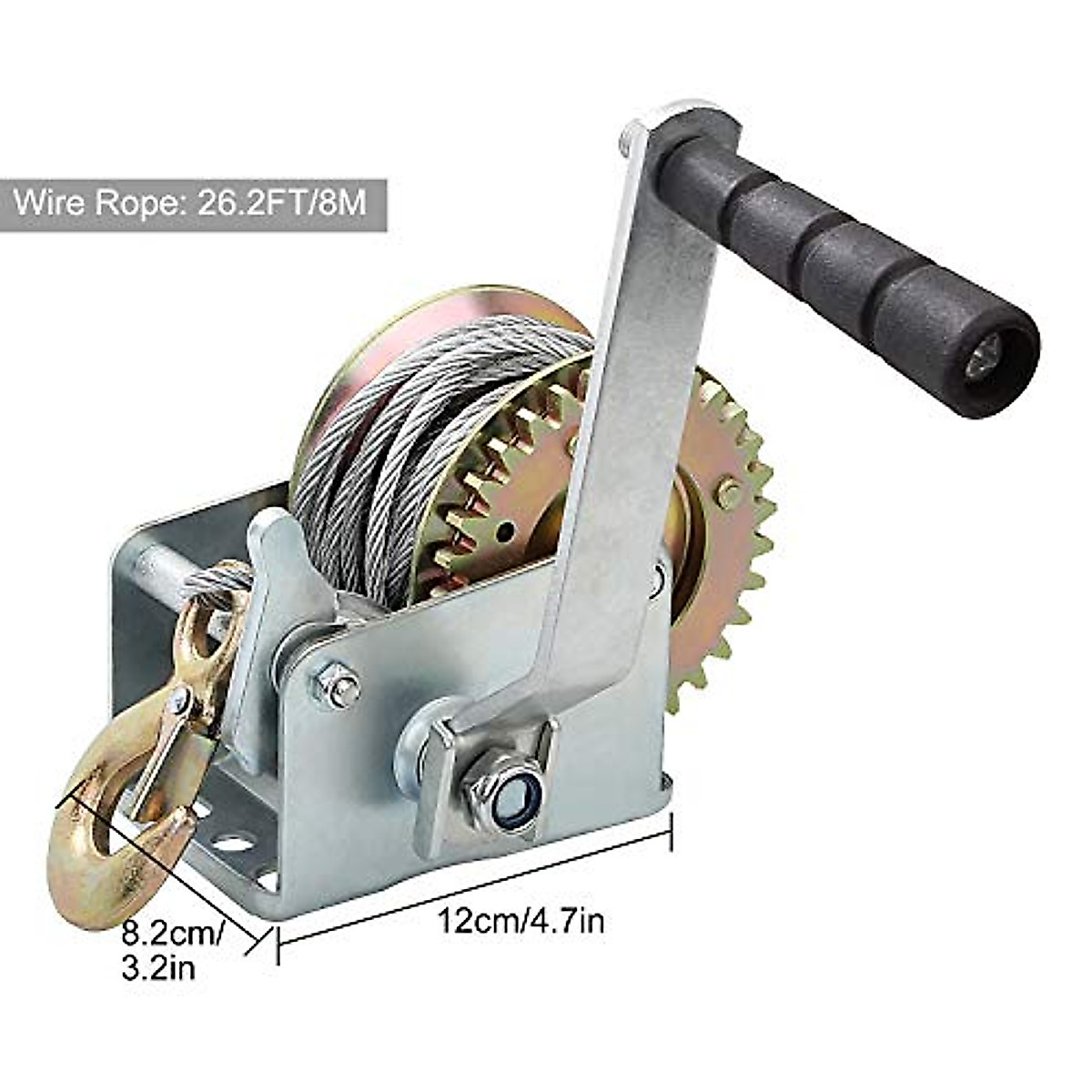 Crank Winch Boat Trailer Winch 800lbs Capacity Heavy Duty Hand Winch Crank Cable Gear Winch with 26FT Wire Rope and Hook for Trailer, Boat, ATV or Deer Feeder
