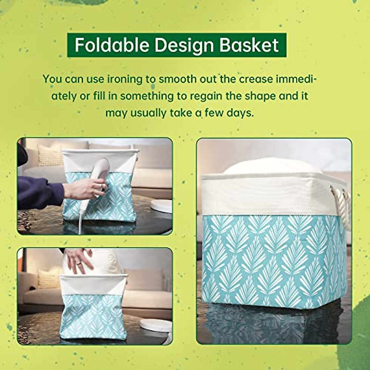 Cozyaver Storage Baskets Fabric Basket,13x13x13 inch Storage Containers for Bedroom Decor Book Shelves Organizer(Blue forest, Large 3 Pack)