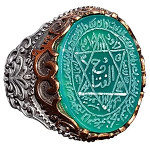 KAMBO Sterling Silver Men's Ring, Natural Black Onyx Gemstone, King Solomon Seal Ring, Unique Handmade Jewelry (Jade)