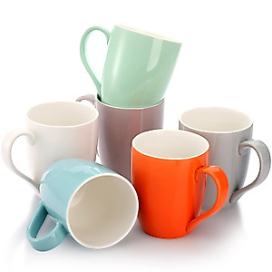 Okllen 6 Pack Porcelain Coffee Mug Sets, 16 Oz Large Mugs with Easy Grip Handle, Coffee Cups Mugs Gifts for Milk, Tea, Cocoa, Home Office, 6 Assorted colors