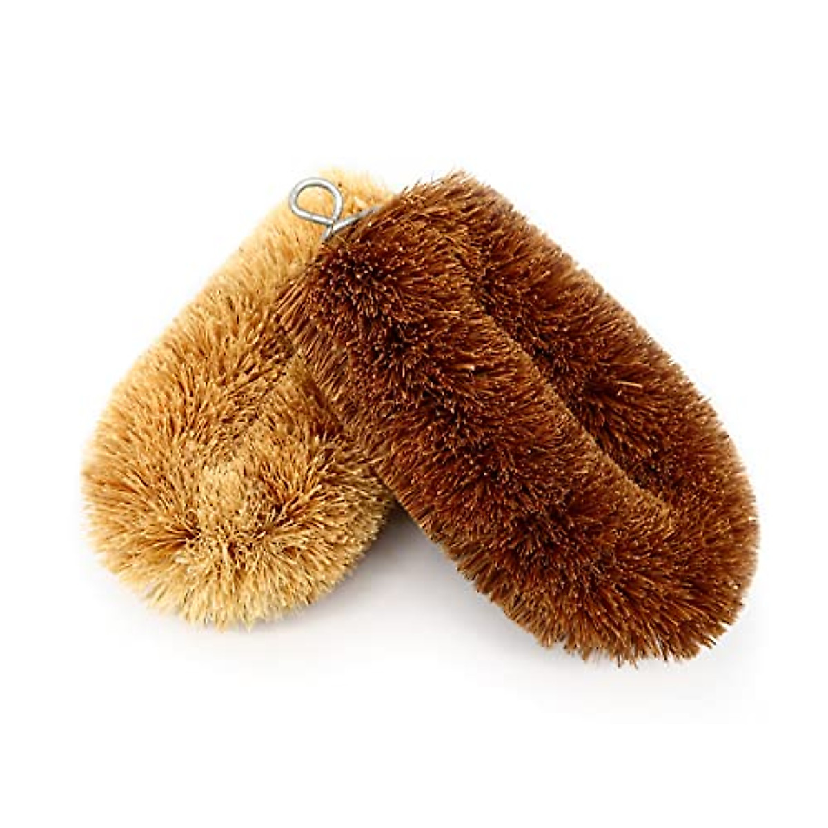 Okuda Tawashi Vegetable Scrub Brush Set of 2, Slim Type, Japanese Design, Natural Palm Fibers, Veggies and Household use with Wire Hanging Loop