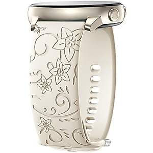 Floral Engraved Band Compatible with Samsung Galaxy Watch 6/5/4 40mm 44mm/Watch 5 Pro 45mm/Galaxy Watch 4 Classic 42mm 46mm/Active 40mm/Active 2 40mm 44mm/Galaxy Watch 3 41mm/Galaxy Watch 42mm Strap