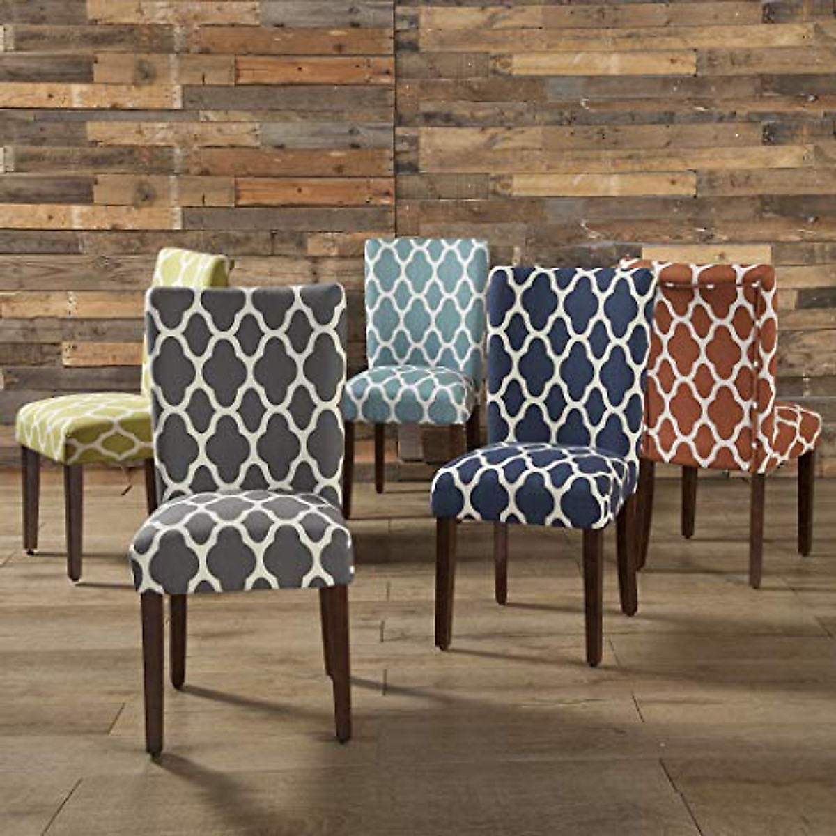 HomePop Parsons Classic Upholstered Accent Dining Chair, Set of 2, Teal and Cream Geometric