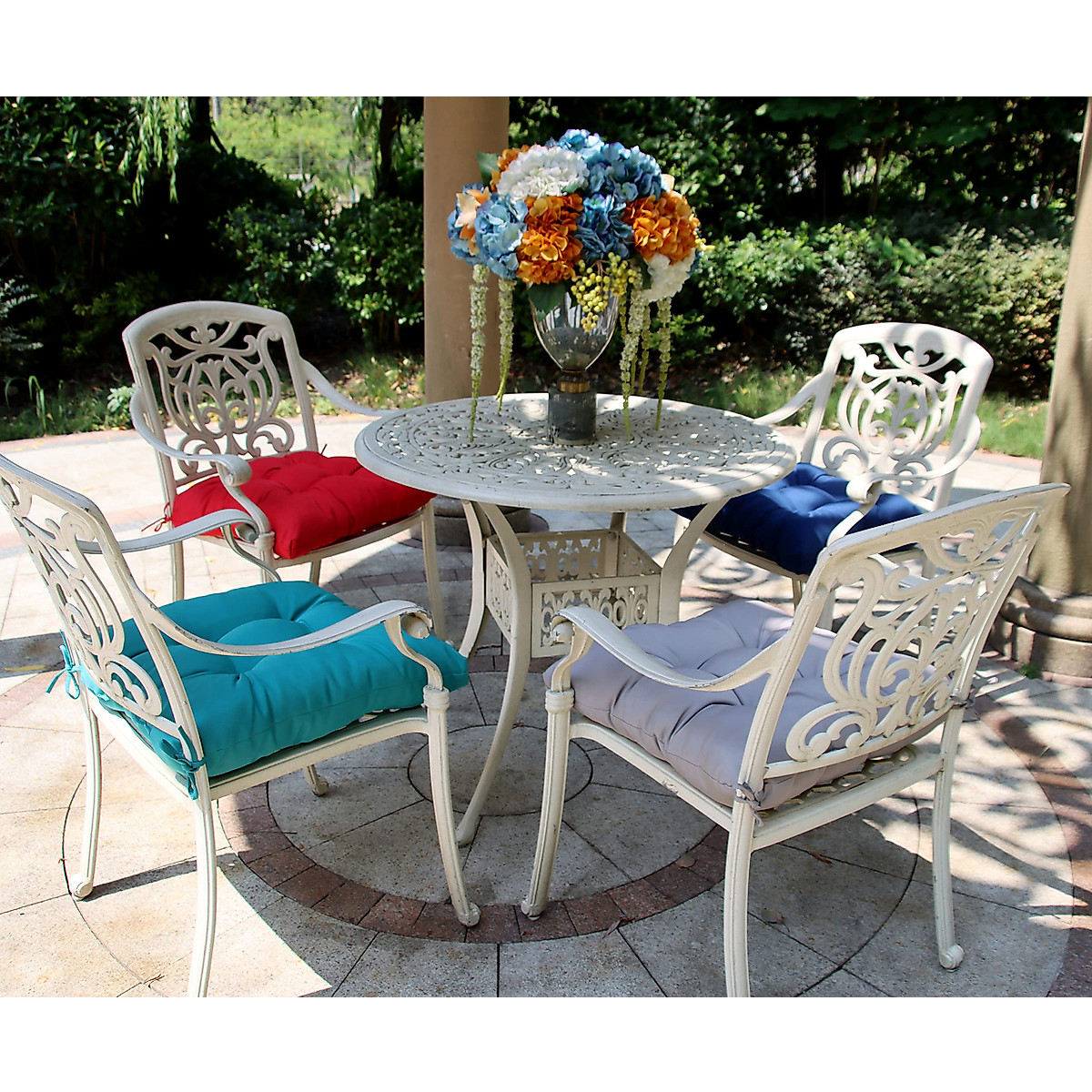 Leeymoo Square Outdoor/Indoor Seat Cushion 20x20, 2 Pack Tufted Patio Furniture Chair Pads with Thick Form Filled