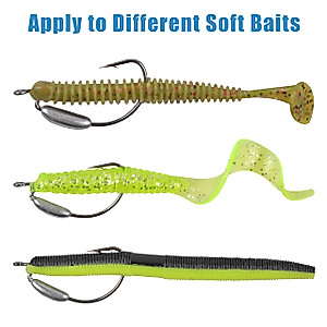 Weighted Worm Fishing Hooks,20pcs Offset Wide Gap Worm Hooks Weighted Bass Swimbait Hooks for Soft Plastics Weedless Jig Head Hooks Freshwater Saltwater