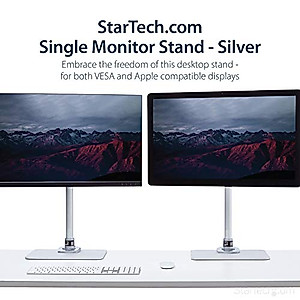 StarTech.com Single Monitor Stand - Adjustable - Supports Monitors 12'' to 34" (30.9lb/14kg) - Premium - Single Screen VESA Monitor Mount Stand - Silver , TAA (ARMPIVSTND)