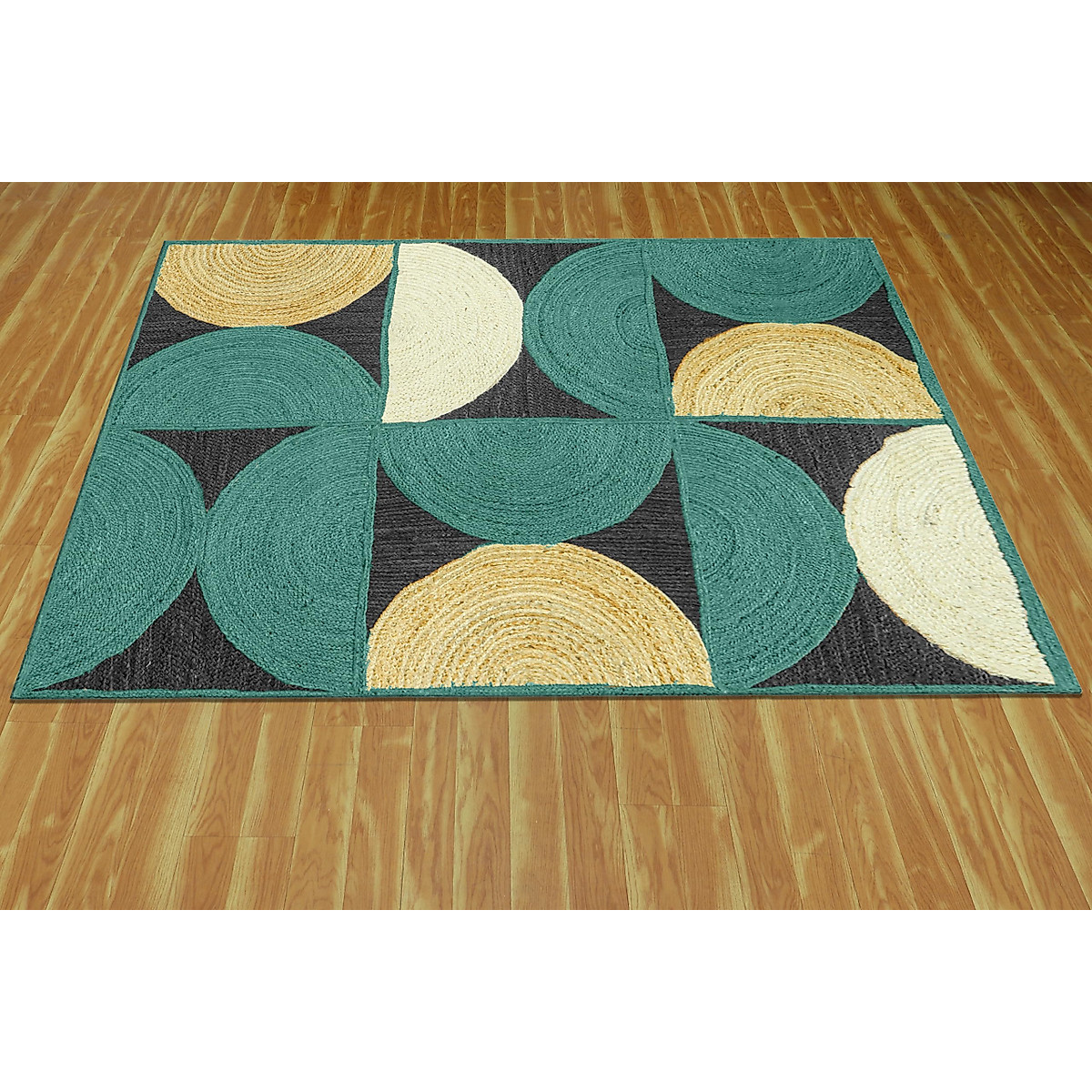 CASAVANI Rectangular - Area Rug 8x11 Black & Multi Pattern Braided Jute Rug Geometric Kilim Rug Indoor Outdoor Use Carpet Flatweave Rugs for Bedroom Dining Room Living Room