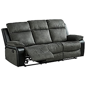 Signature Design by Ashley Woodsway Modern Faux Leather Tufted Reclining Sofa, Gray & Black