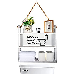Bathroom Shelves Over Toilet, 3 Tier Toilet Top Organizer Wall Wooden Hanging Shelf for Bathroom Organizer Toilet Paper Holder Storage, Bottles Organizer, Restroom Organiser Rack (Seat&Bath)