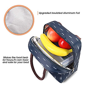 HOMESPON Lunch Bag Insulated Tote Bag Lunch Box Resuable Cooler Bag Lunch container Waterproof Lunch holder for Women/Men(navy feather,large)