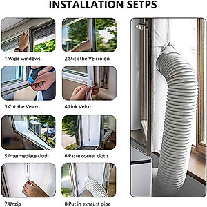 WASAIQI 400CM Universal Window Seal for Portable Air Conditioner and Tumble Dryer, Seal for AC Unit with Zip and Adhesive Fastener, Easy to Install, Works with Every Mobile Air-Conditioning