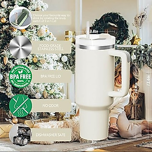 ROSE IN THE BOX Insulated 40 oz Tumbler With Handle and Straw Lid Double Wall Stainless Steel Water Bottle Cup Reusable Travel Mug BPA Free Durable for Iced Tea Coffee Gift (Dune)