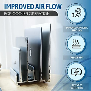 Elestoria Multiple Laptop Holder Vertical – Adjustable Laptop Vertical Stand Holds 5 Devices, Fits All MacBooks Laptops Tablets and Mobiles (up to 17.3”). Closed Upright Vertical Laptop Stand for Desk