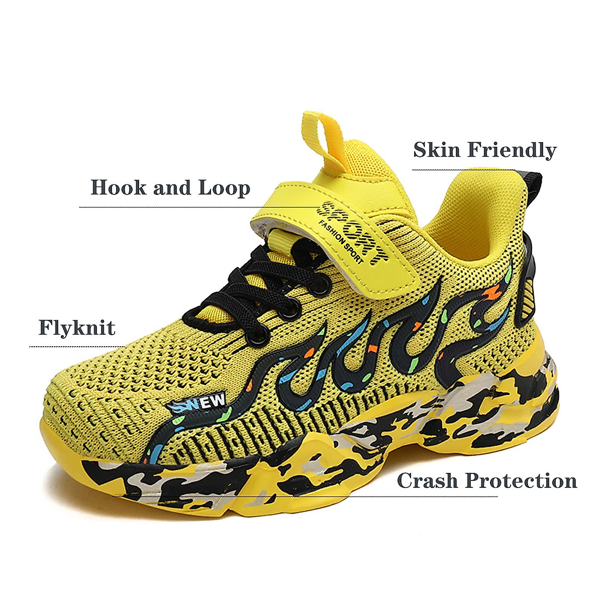 BTKSDAS Kids Shoes Non Slip Lightweight Casual Shoes for Girls Running Gym Golf Athletic Tennis Shoes Girls Sneakers for Kids Black/Yellow Size 3 Big Kid