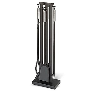 Pilgrim Home and Hearth 18039 Contemporary Fireplace Tool Set, 32" H, 22 Lb, Matte Black with Brushed Steel Handles