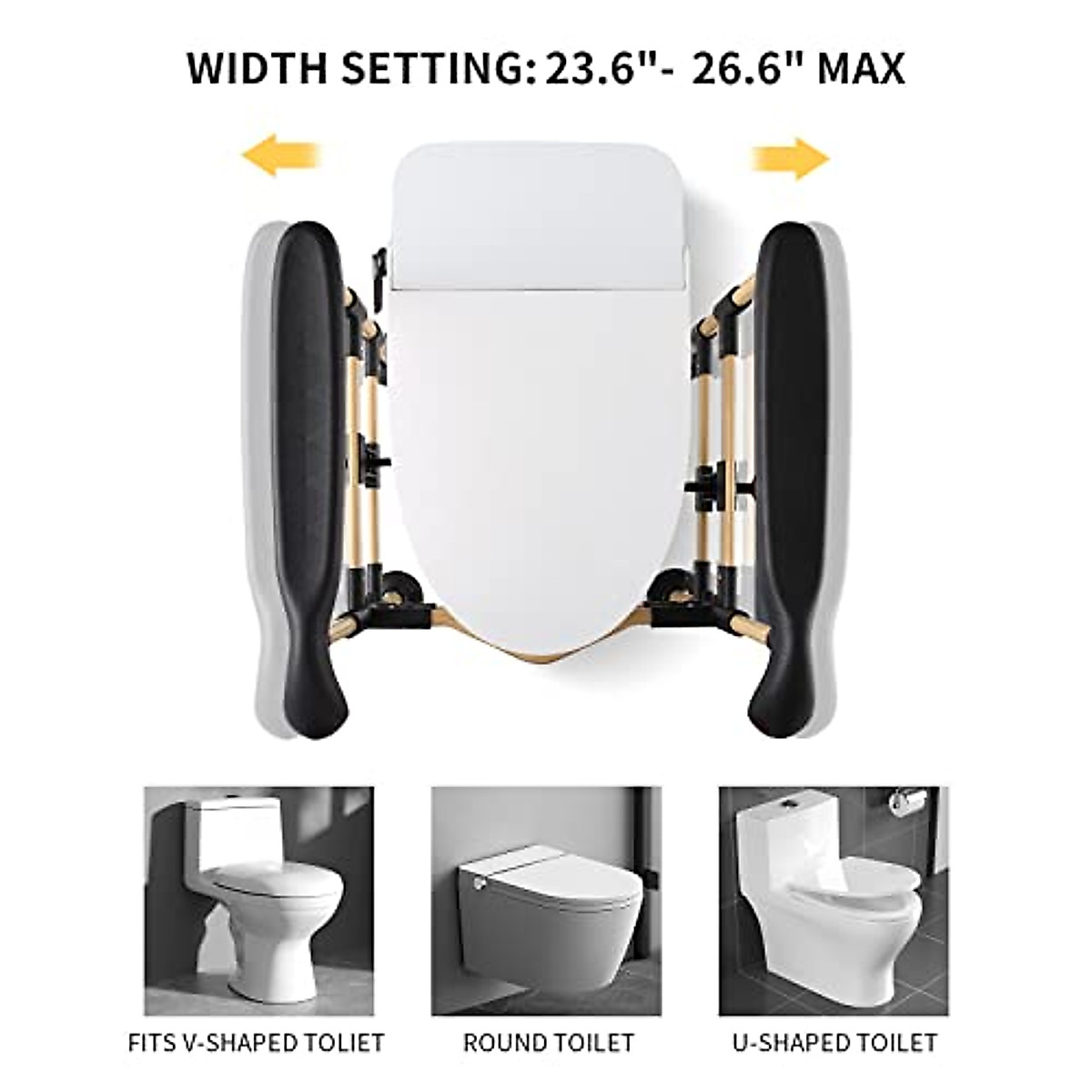 Toilet Safety Rail for Elderly, Adjustable Detachable Frame, Toilet Safety Frame for Elderly & Handicapped - Elderly Assistance Products, 4 Replacement Suction Pads, Enhances Stability