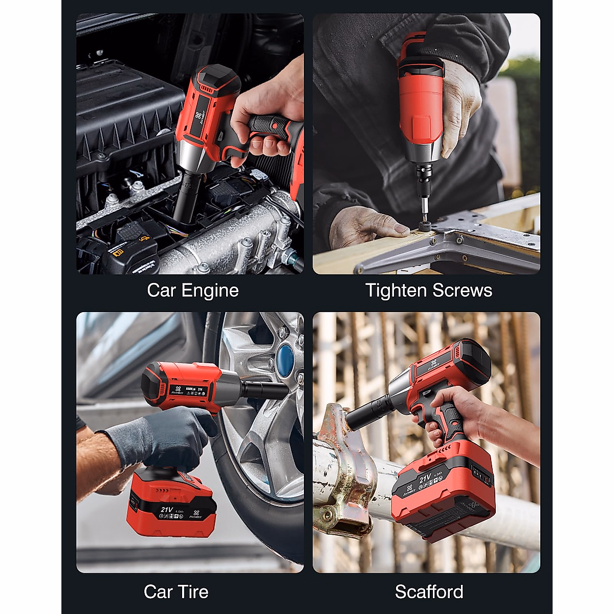 Avhrit Cordless Impact Wrench 1/2 Inch, 480Ft-lbs(650Nm) Brushless 1/2 Impact Gun w/ 2x 4.0 Batteries, Fast Charger, 4 Sockets, 6 Screws, Electric Impact Wrench for Home Car Tires