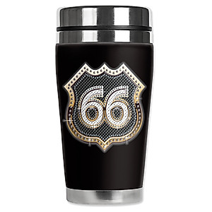Mugzie Route 66 Bling Travel Mug with Insulated Wetsuit Cover, 16 oz, Gold