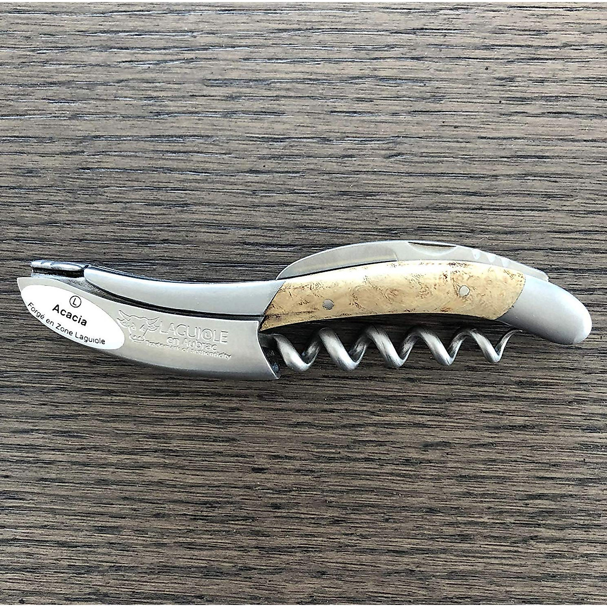 Laguiole En Aubrac Sommelier Waiter's Corkscrew, Acacia Wood Handle, Wine Opener With Foil Cutter & Bottle Opener