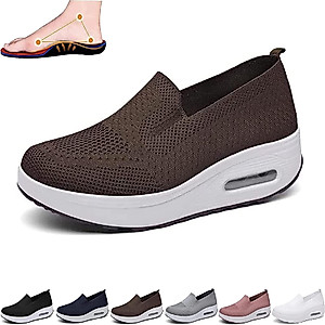 Women's Orthopedic Sneakers, Mesh Up Stretch Platform Sneakers, Comfortable Casual Fashion Sneaker Walking Shoes. (Brown,5.5)