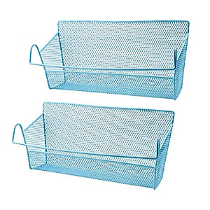Jwukiie Dormitory Bedside Storage Basket, Metal Mesh Corner Rack Hanging Storage Basket for Bedside Table, Desk, Office Home Storage (blue 2)