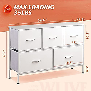 WLIVE 2-Drawer Nightstand and 5-Drawer Dresser Set, Dressers for Bedroom, Fabric Storage Tower, Hallway, Entryway, Closets, Sturdy Steel Frame, Wood Top, Easy Pull Handle (White)