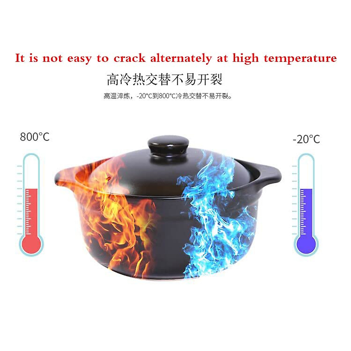 Casserole Clay Pot Heat-resistant Premium Ceramic Bowls Lid Cooking Soup Black White (Black 66oz)