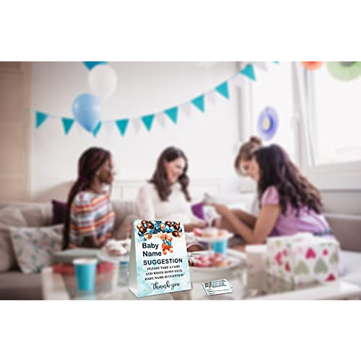Baby Name Suggestion For Baby Shower Games, Bear Balloons Themed Name Suggestion Game Card, Party Favors Supplies Decorate For Baby Showers Game Cards, 1 Sign & 50 Cards Per Pack –(bbname-006)