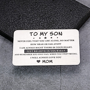 Omnitotimuse To My Son, Son Gifts from Mom Inspirational Wallet Insert Card for Son from Mom Graduation Birthday Gifts for Men Him Silver