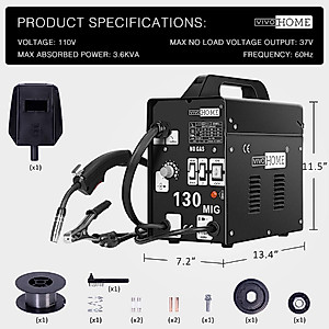 VIVOHOME MIG Welder 130 Flux Core Wire Automatic Feed Welding Machine Portable No Gas 110V DIY Home Welder w/Free Mask Black
