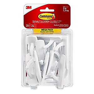 Command Utility Hooks Mega Pack, Medium, White, 20-Hooks (17001-MPES), Organize and Decorate Your Dorm & Large Replacement Strips for Indoor Hooks, 20 Strips