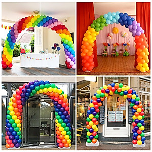 RUBFAC Balloon Arch Stand Kit with 100pcs Rainbow Balloons 2 Pumps 10Ft Wide Adjustable Balloon Arch with Water Bases 60 Balloon Clips for Wedding Graduation Decoration Birthday Party Supplies