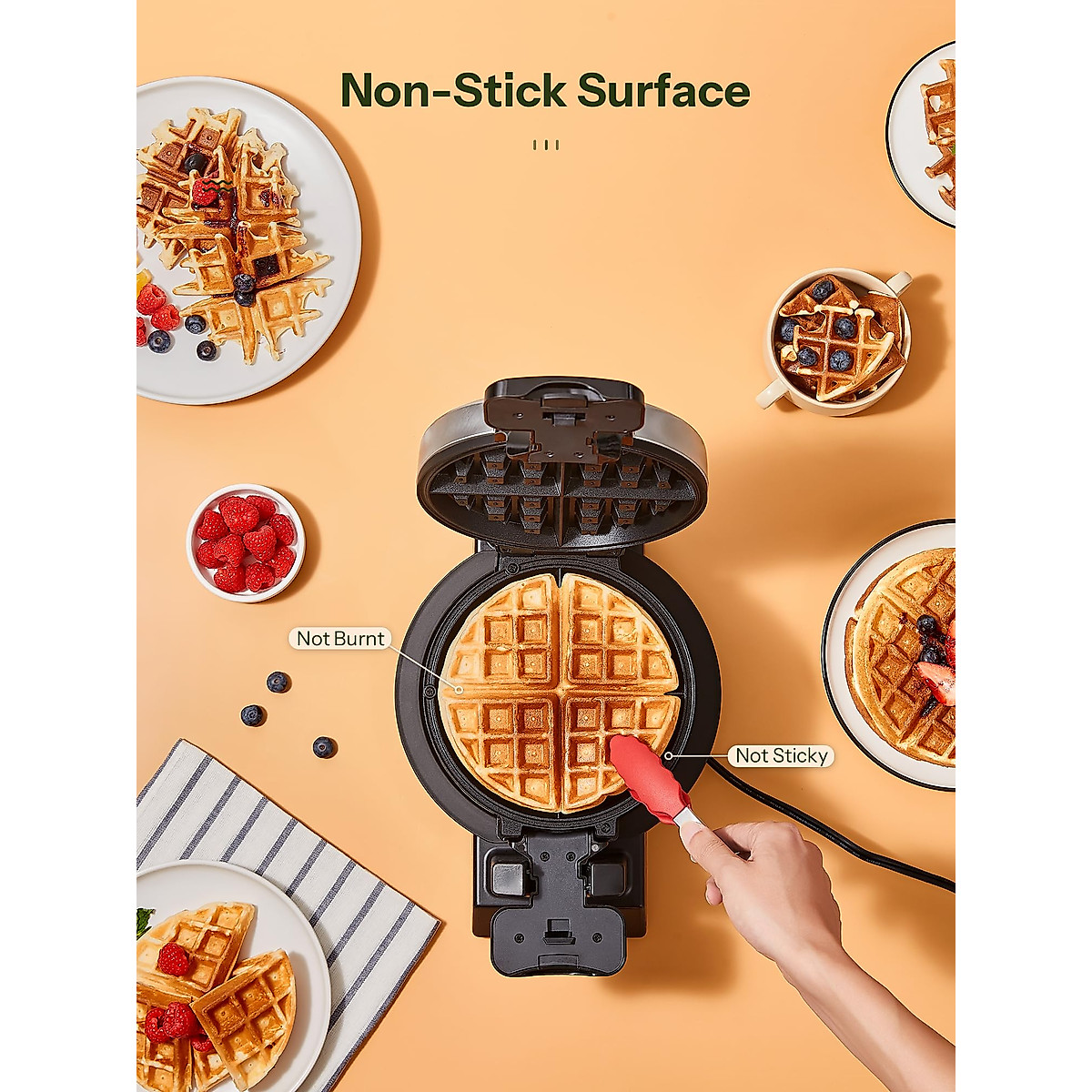 Classic Waffle Iron, Double Belgian Waffle Maker 180°Flip, 1400W Waffle Iron 8 Slices, Rotating & Nonstick Plates with Removable Drip Tray, Cool Touch Handles, Stainless Steel (8 Slices)